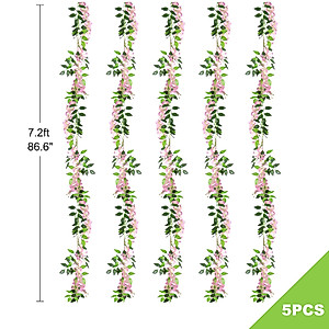 Findosom Wisteria Artificial Flowers Garland, 5Pcs Total 36FT Pink Wisteria Hanging Flowers, Flower Garland Decorations for Home Garden Outdoor Ceremony Wedding Arch Decoration
