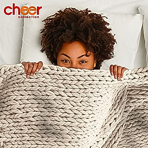 Cheer Collection Chunky Cable Knit Throw Blanket for Couch, Sofa, Bedroom and Living Room - Extra Soft and Cozy Decorative Throws - 50" x 60", Taupe