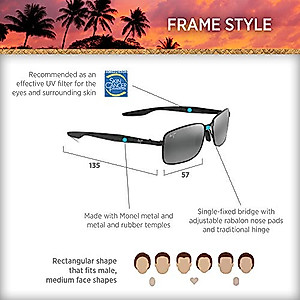 Maui Jim Men's Shoal Polarized Rectangular Sunglasses, Gunmetal Black/Neutral Grey, Medium