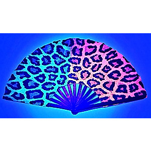 Fansay Fans - Large Hand Folding Fan for Men/Women Chinese/Japanese Bamboo with Leather Cloth Fabric Dance Festival Fan Handheld Folding Fans (Rainbow Cheetah)