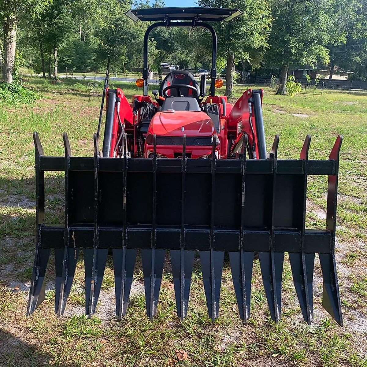 Titan Attachments Skid Steer Root Rake Attachment 60in Wide, Universal Quick Tach Hookup, Root Clearing Brush Rake, Land Clearing Site Prep Implement, Roll Debris, Silage, Brush to Burn Pile