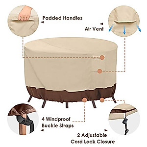 Vailge Round Patio Furniture Covers, 100% Waterproof Outdoor Table Chair Set Covers, Anti-Fading Cover for Outdoor Furniture Set, UV Resistant, 62" DIAx28 H,Beige & Brown
