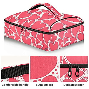 Kcldeci Insulated Thermal Food Carrier Insulated Casserole Carrier for Hot or Cold Food,Red Hearts Valentines Day Insulated Tote Bag for Potluck Cookouts Parties Picnic,Lasagna Lugger