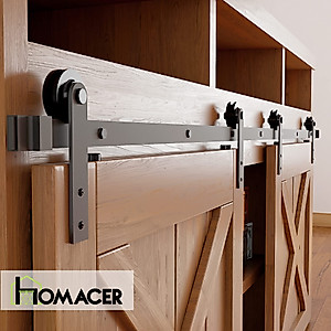 Homacer Mini Black Rustic Non-Bypass Sliding Barn Door Hardware Kit, for Two/Double Doors, 60-inch Long Flat Track, Straight Design Roller, Cabinet TV Stand Console Use…