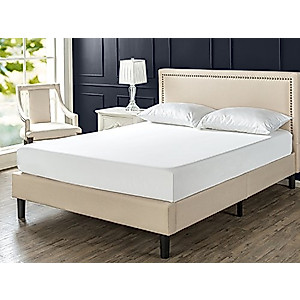 ZINUS Julio Upholstered Platform Bed Frame, Mattress Foundation, Nailhead Platform Bed Frame, Wood Slat Support, No Box Spring Needed, Easy Assembly, King