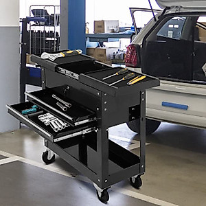 Goplus Tool Cart, 4-Tier Rolling Tool Box Cabinet on Wheels with Lockable Drawers & Sliding Top, Heavy Duty Steel Tool Storage Organizer for Garage Warehouse Workshop, Black