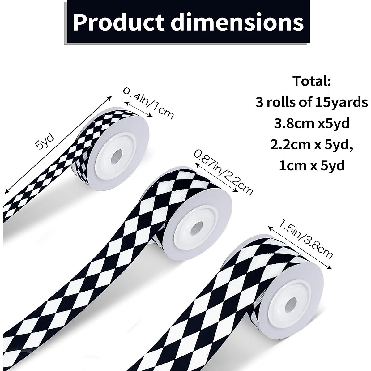 3 Rolls Black White Checkered Grosgrain Ribbon,Plaid Buffalo Ribbon Gift Packaging Ribbon,Crafts Racing Car Theme Printed Checkered Ribbon, for Bow,Xmas Fall Tree Wrapping,DIY Wreath Decorations