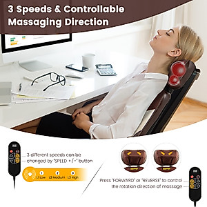 Giantex Back Massager Chair Pad - Chair Massager with Adjustable Neck Pillow, 3 Speeds & 3-Level Timer, Rolling Shiatsu Massager Seat Cushion for Shoulder, Neck, Back, Home Office Massage Seat, Brown