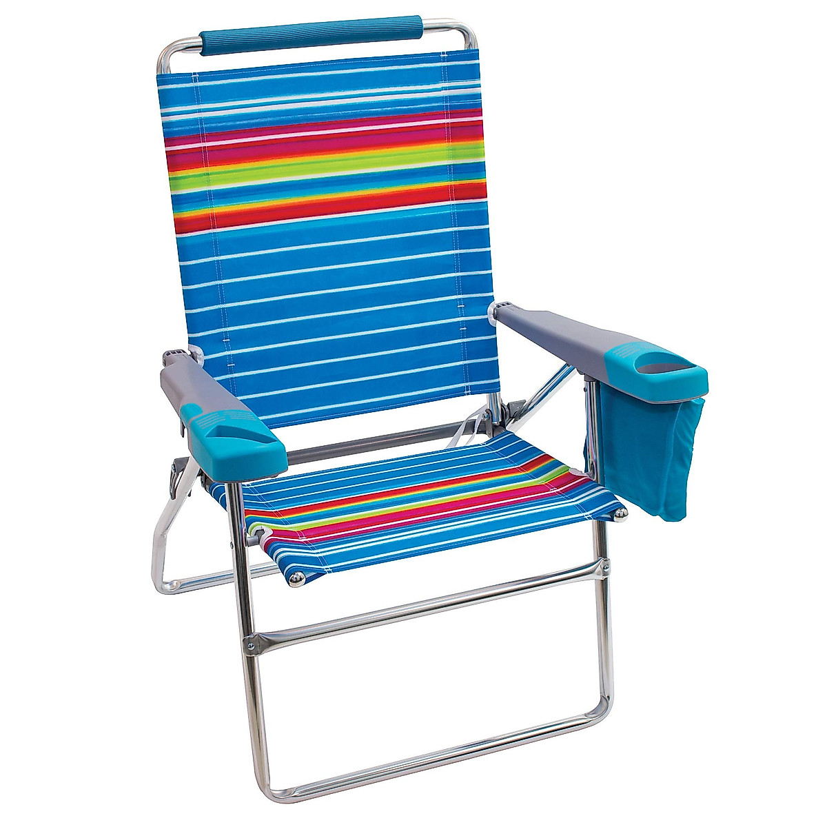 Rio Brands 17" Extended Height 4-Position Folding Beach, Camping, Lawn Chair, Graphic Traffic Blue/White/Multi Stripe