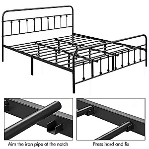 Yaheetech Classic Metal Platform Bed Frame Mattress Foundation with Victorian Style Iron-Art Headboard/Footboard/Under Bed Storage/No Box Spring Needed/King Size Black
