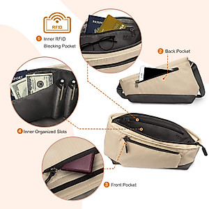 Fintie Crossbody Bag Sling Pack, Anti-theft Running Pouch Phone Purse Casual Daypack Travel Wallet for Men Women, Beige