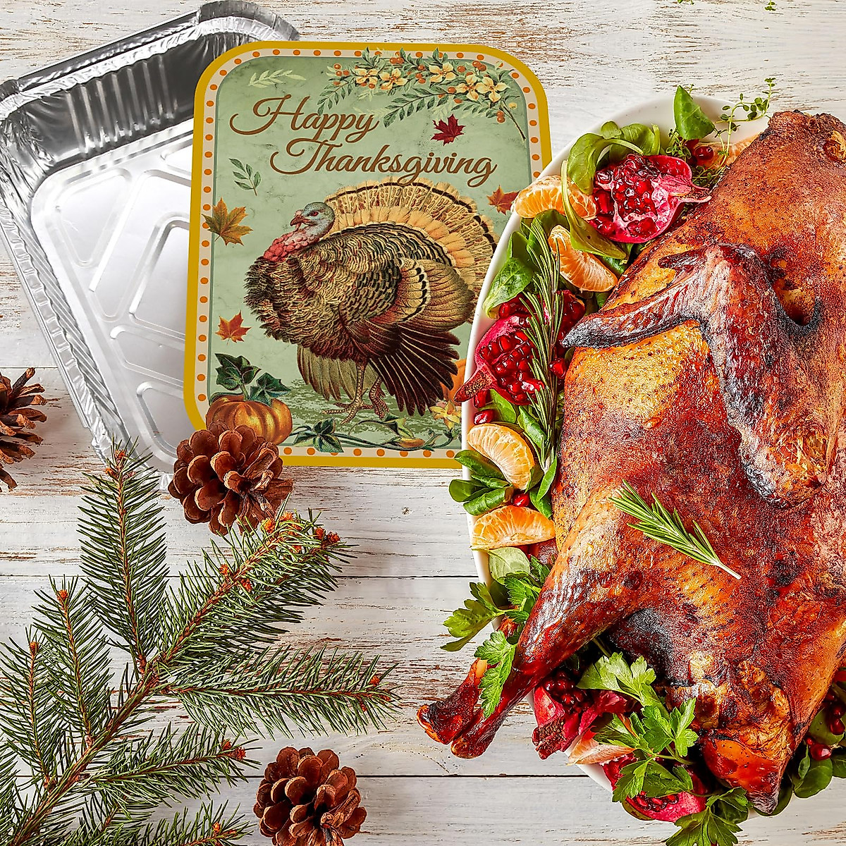 WorldBazaar Thanksgiving Aluminum Food Containers 24PCS Thanksgiving Leftover Take Home Containers 2 Size Disposable Thanksgiving Food Storage Thanksgiving Party Favors