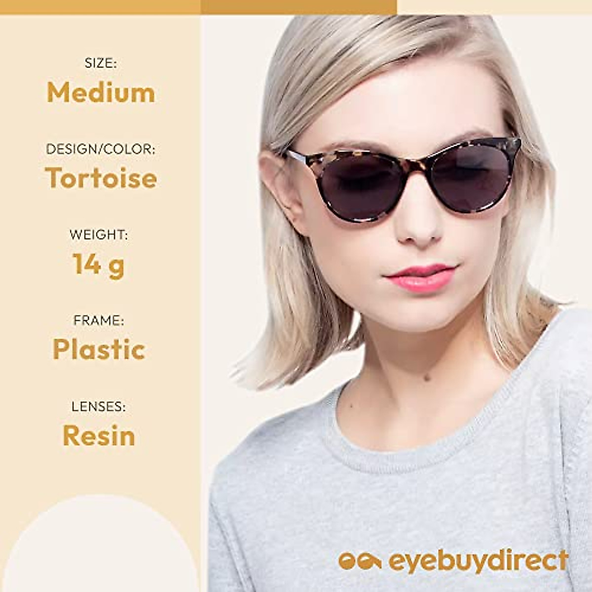 EYEBUYDIRECT Cat-Eye Sunglasses, Scratch-Resistant Sunglasses for Women and Men with UV Protection, Non-Polarized, Cartel - Medium