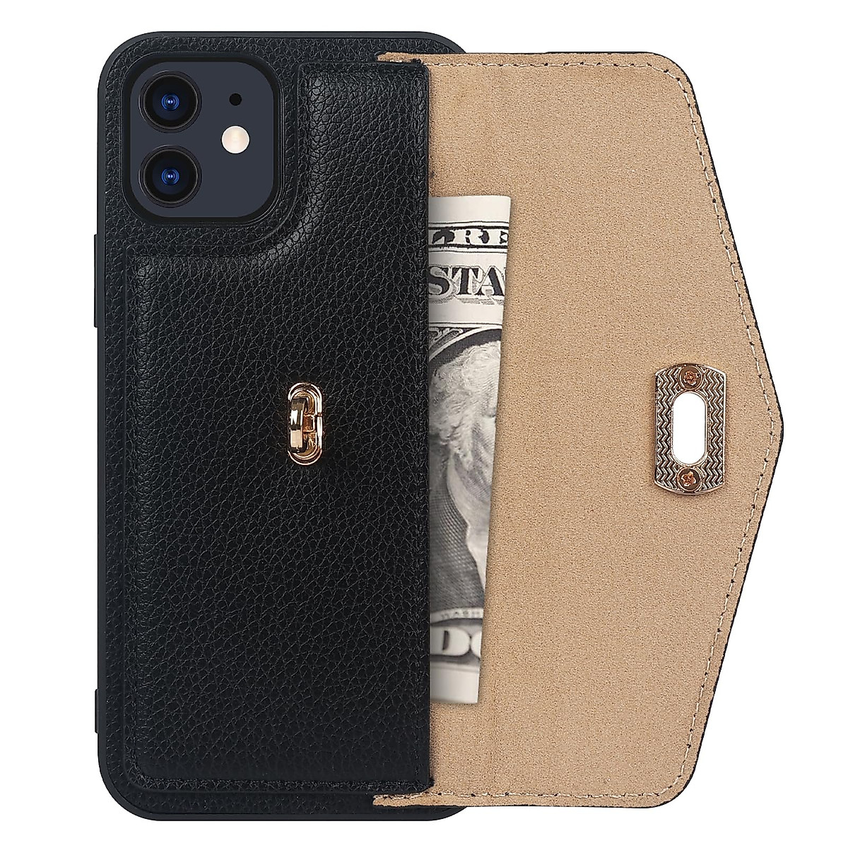 LUVI Compatible with iPhone 13 Pro Case with Card Holder Wallet for Women with Crossbody Neck Strap Lanyard Purse Handbag Shoulder Strap PU Leather Luxury Fashion 3D Crocodile Snake Skin Case Black