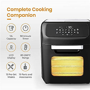 Pro Breeze 12.7 Quart Air Fryer Oven - Large Air Fryer Toaster Oven, 12 Cooking Modes including Rotisserie & Food Dehydrator, 19 Accessories