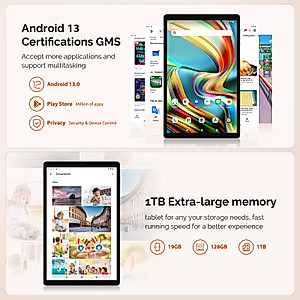 POWMUS 2025 Android Tablet 10.1-inch Tablet with 128GB ROM,19GB RAM, 1TB Expand, 2.0GHz CPU, 1920 * 1200 Incell Screen, 8000mAh, 8+13MP WiFi BT5.0 GPS Android Tablet with Keyboard and Mouse - Black
