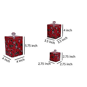 hadaaya Square Red Tin Can Empty Cube Steel Box Storage Container with Crystal Knob for Powder Treats, Gifts, Favors, Loose Tea, Coffee and Crafts, Mini Portable Small Storage Kit, Valentine Day Gift