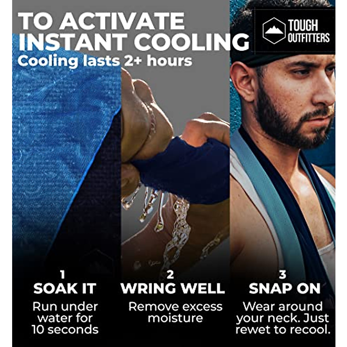 Tough Outdoors Cooling Towels (38.5"x12") - Cooling Towels for Neck & Face, Cooling Neck Wraps - Ice Towel & Sweat Rag for Camping, Gym, Yoga & Sports