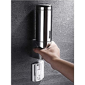 Adhesive Soap Dispenser 300ML Drill Free with Adhesive or Wall Mount with Screws,Manual Dispenser Shampoo Shower for Kitchen Bathrooms,Stainless Steel