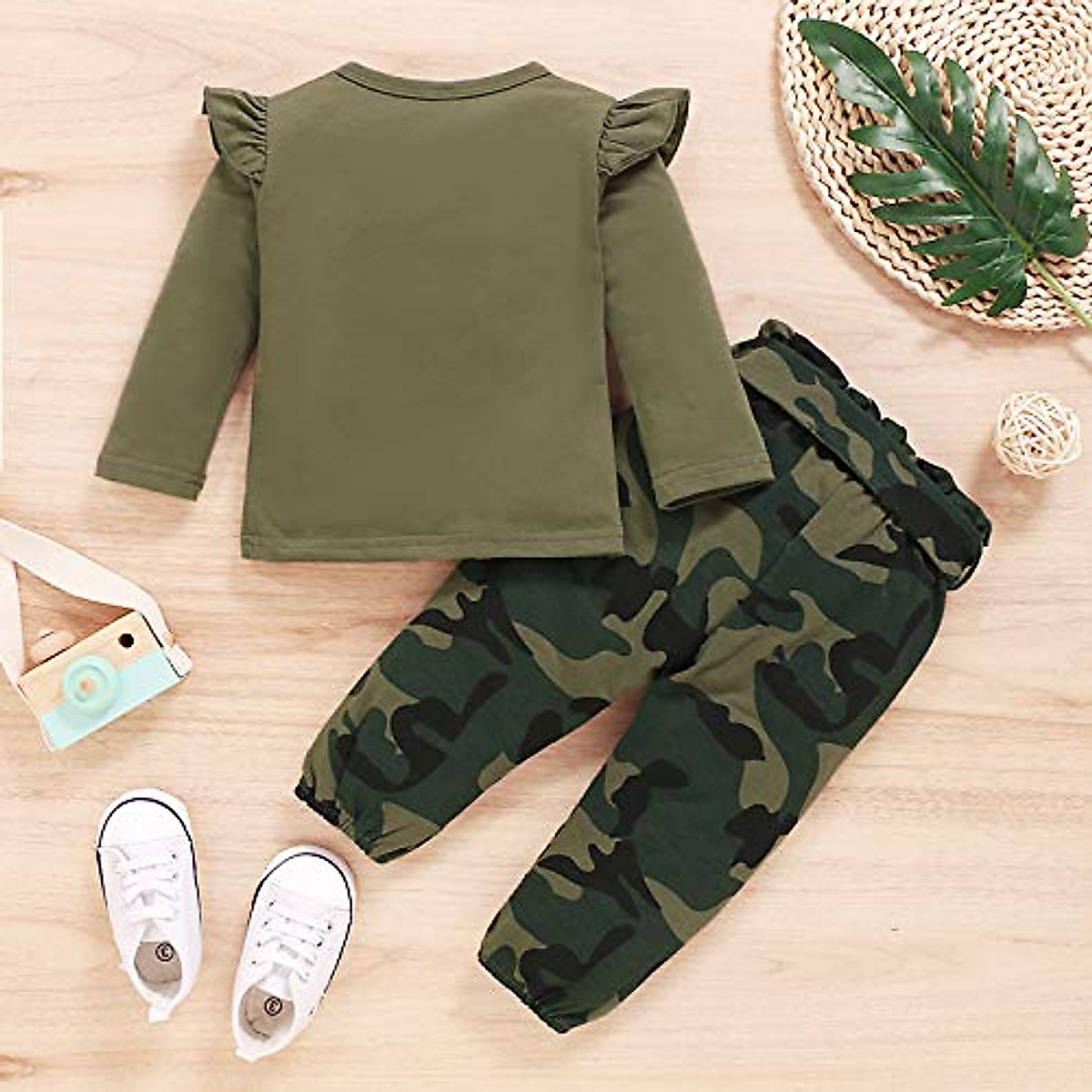 Mikrdoo 2T Girl Clothes Toddler Girl Outfit Cotton Letter Print Shirt Camo Pants 2pcs Toddler Baby Camouflage Outfits Set 2t-3t Girls Clothes