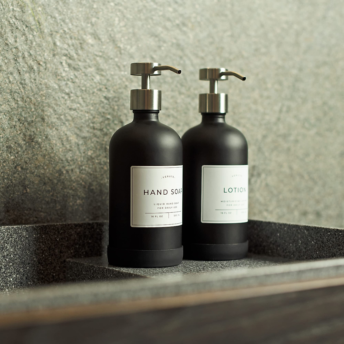 Verute Waterproof Labels for Amber Glass Soap Dispenser and Plastic Bottles 3.15"x2.35" Peel & Stick - Kitchen, Bathroom & Shower Set - 24 Pieces (White)