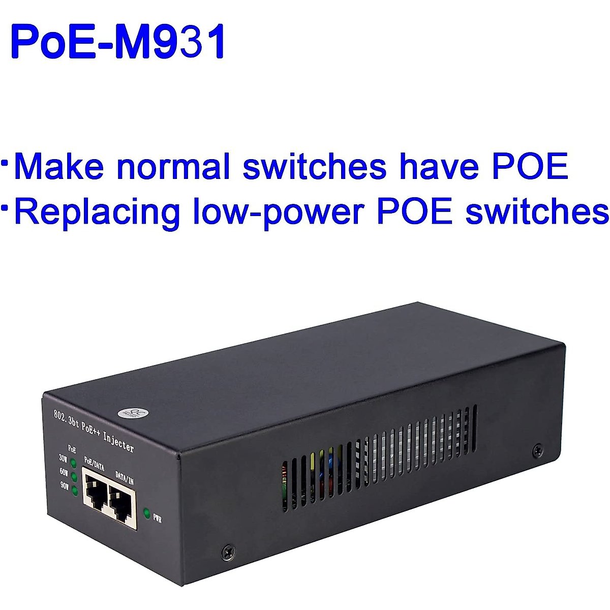 CENTROPOWER High Power Gigabit PoE Injector 90W，Ethernet Switch PoE+ Injector Adapter，10/100/1000Mbps，IEEE 802.3af/at/bt Compliant, Up to 100M(328 feet)