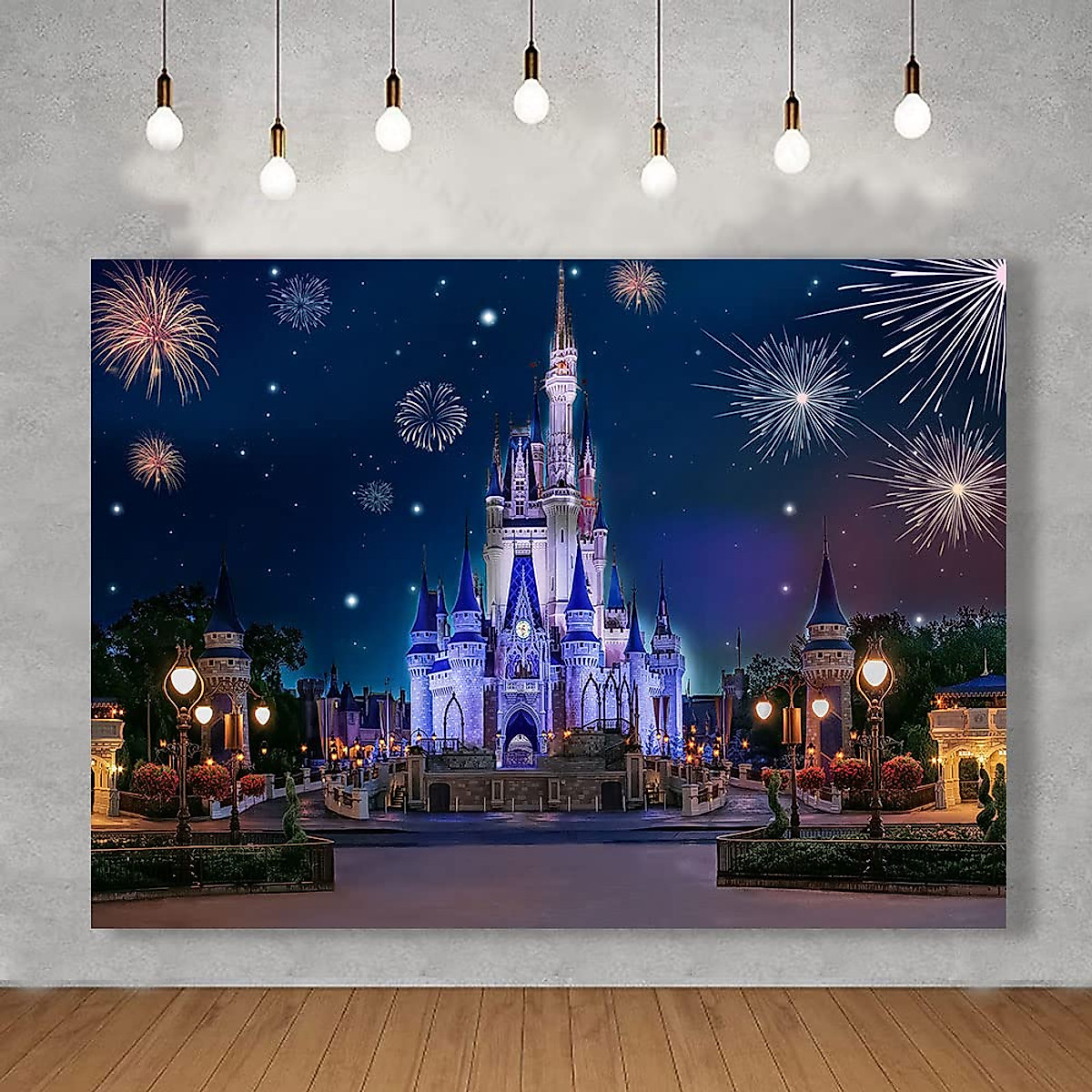 KUKUSOUL 7x5ft Castle Night Backdrop Fireworks Background for Children and Girl Birthday Party Photo Video Shooting Props KU683