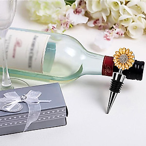 Soleebee 1 Pack Decorative Wine Stoppers, Delicate Diamond-Studded Wine Stopper with Animal and Plant Motifs, Reusable Beverage Bottle Stoppers for Bar, Party, Kitchen Decor (Sunflower)