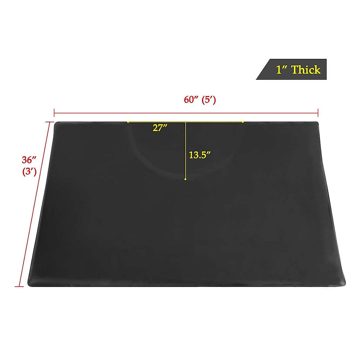 1 Inch Thick Barber Cutting Chair Salon Floor Mats for Beauty Hair Stylist Station Anti Fatigue (Black, 5 Ft × 3 Ft Rectangle)