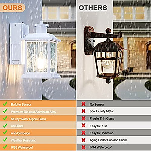 Dusk to Dawn White Outdoor Porch Lights with 2 GFCI Outlets, Waterproof Wall Lights Mount for House, Aluminum Anti-Rust Exterior Light Fixture, Wall Sconce, Wall Lamp, Wall Lantern for Balcony, Garage