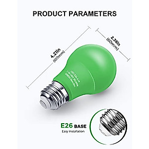 Woxeon 4 Pack A19 Green LED Light Bulbs, 9W Equivalent, Outdoor, Party, Christmas, Halloween, Home, Holiday Lighting