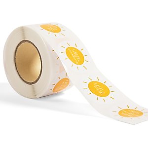 Happy Mail Stickers | Sending Sunshine Yellow Boho Stickers | Cute Packaging for Small Business | 1 Roll with 500 - Round Envelope Seals | 4 Unique Designs | Sunshine Party, Small Business Supplies