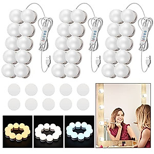 Yahenda 30 Pcs LED Vanity Lights Makeup Mirror Lights with Adjustable Color and Brightness Stick on Vanity Lighting Fixtures with 10 LED Light Bulbs for Bathroom Bedroom Dressing Mirror Wall Table