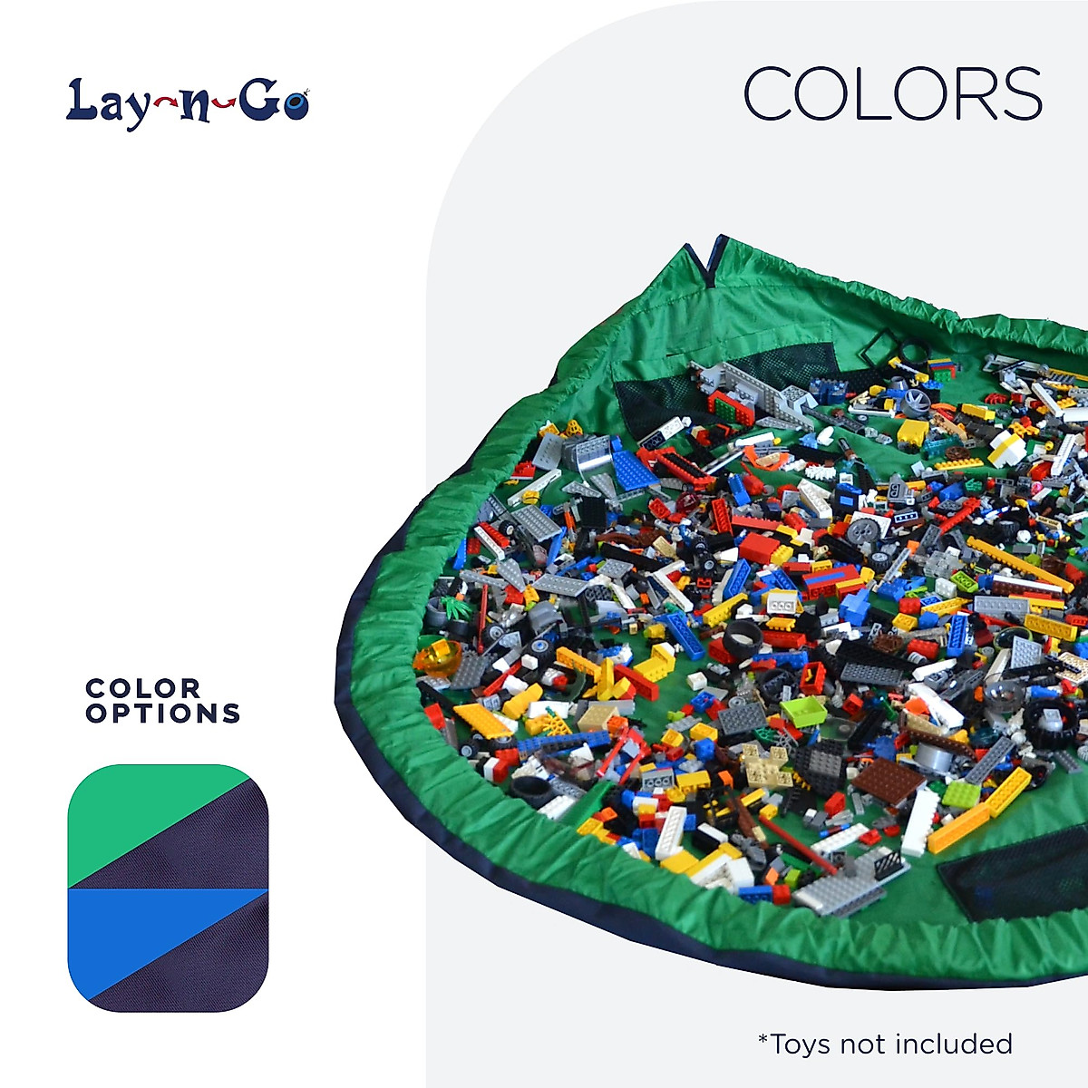 Lay-n-Go 2-in-1 Extra Large Portable Drawstring Toys Storage Organizer and Play Mat for Room and Travel, Made for Kids and Toddlers with a Durable Patented Design, 60 inch, Green