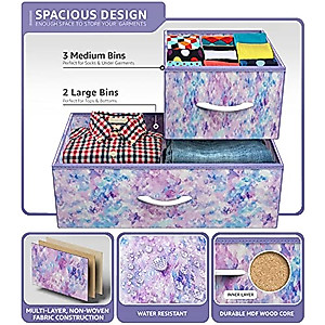 Sorbus Kids Dresser with 5 Drawers - Storage Chest Organizer Unit with Steel Frame, Wood Top, Easy Pull Fabric Bins - Long Wide TV Stand for Bedroom Furniture, Hallway, Closet & Office Organization