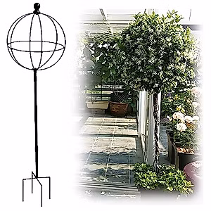 Metal Garden Obelisk Trellis with Spherical Flower Stand, for Climbing Plant Rose Clematis Flowers, Plant Support Frame with Stakes (Color : Green, Size : 127.5cm/50in)