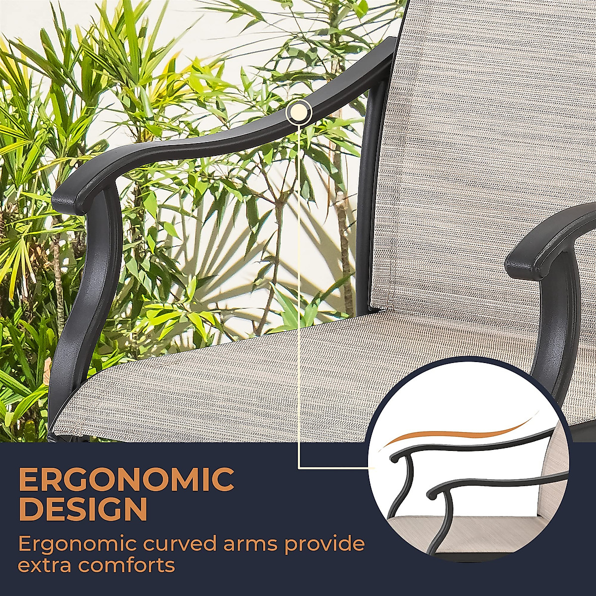 HAPPATIO Patio Dining Set,7 Piece Outdoor Dining Set,Patio Furniture Sets,2 Swivel Dining Chairs,4 Reg.Dining Chairs,Textilene Furniture Set for Patio,Yard,Pool (Gray)