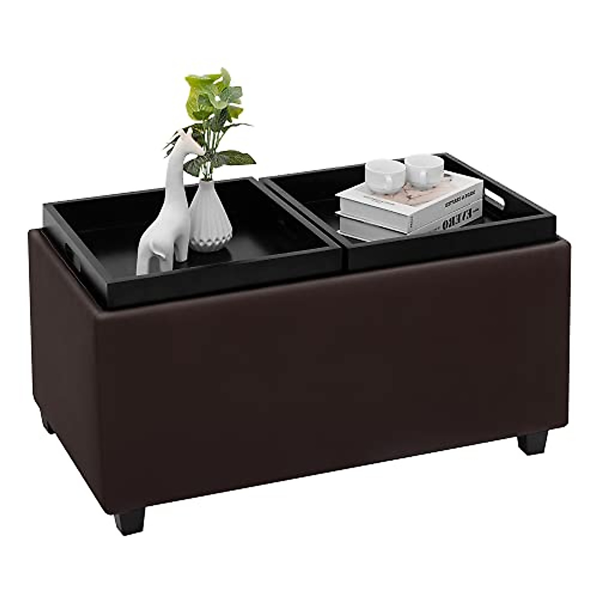 Homestripe 34Inch Contemporary Rectangle Tray Storage Ottoman in Midnight Black Footrest Stool, Footstool for The Living Room Family Room, Brown