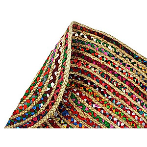 COTTON CRAFT Jute Chindi Braid Rag Rug - Boho Farmhouse Rustic Area Accent Throw Rug - Handwoven Reversible Natural Recycled Cotton- Living Room Den Study Home Décor Gift - 3' x 5' Oval - Multi Color