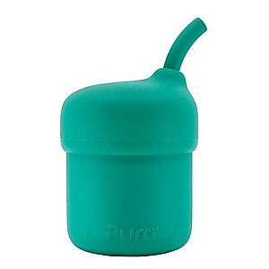 Pura my-my Silicone Straw Cup| Spill Proof, Reusable, Food Grade Silicone, Plastic-Free | For Kids, Toddlers, Babies & Infants - 2 Pack Mint & Moss