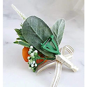 Easin 2Pcs Boutonniere Buttonholes and Wrist Corsage Wristband Roses Wrist Corsage, Groom Groomsman Best Man and Girl Brides Rose Wedding Flowers Accessories Prom Suit Decoration (Orange)