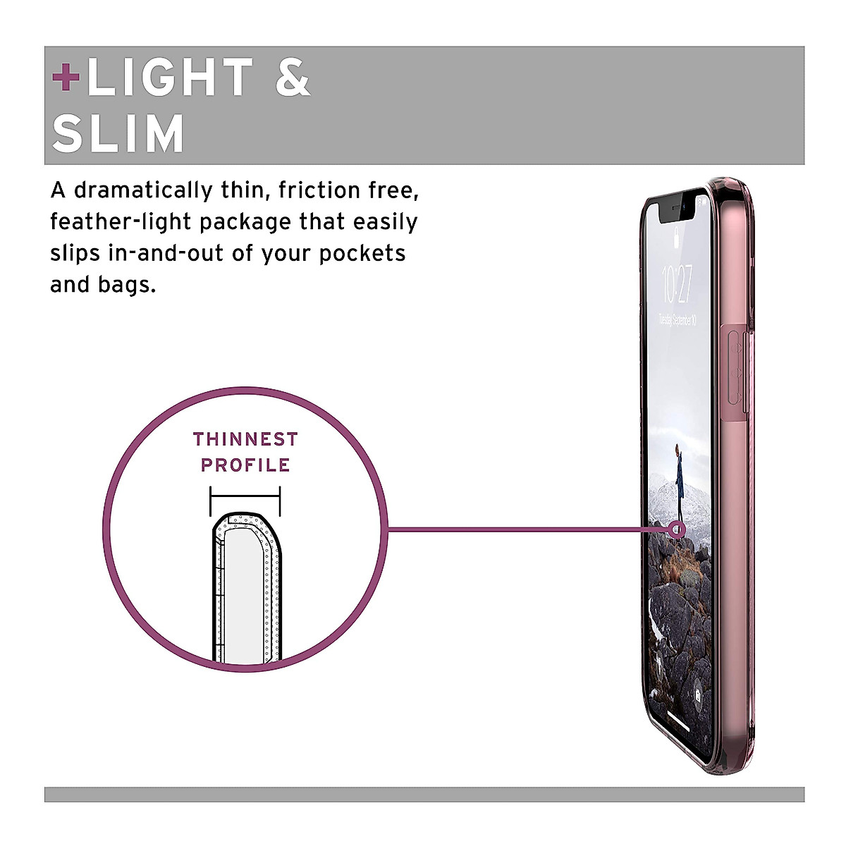 [U] by UAG Designed for iPhone 12 Case/iPhone 12 Pro Case [6.1-inch screen] Lucent Slim Fit Lightweight Stylish Transparent Impact Resistant Protective Phone Cover, Dusty Rose