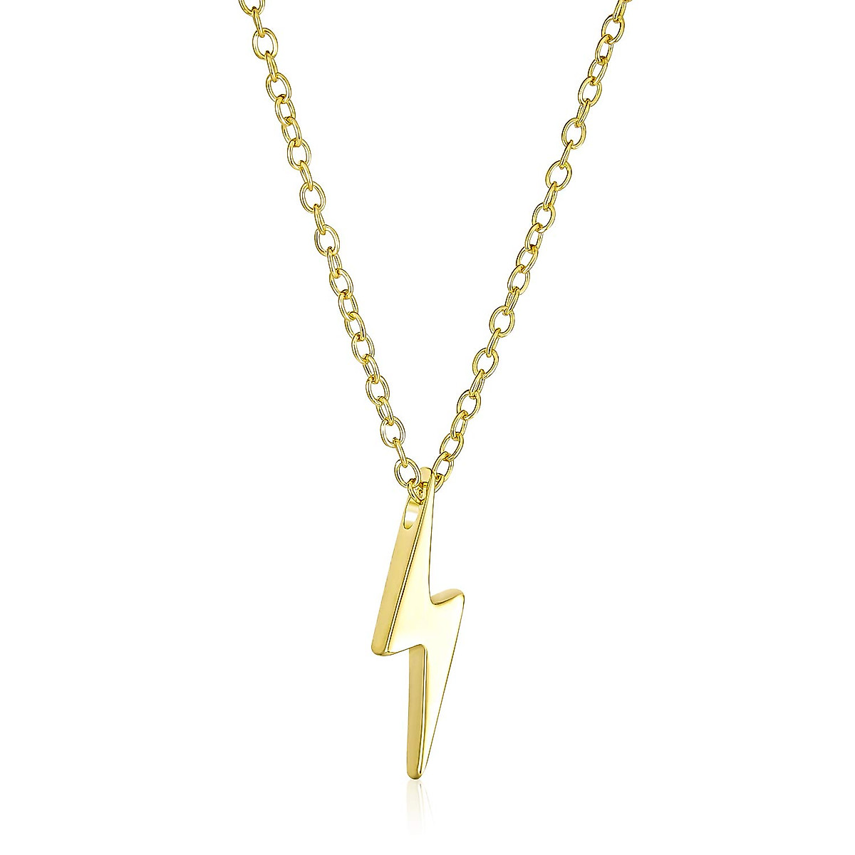 Delicate Minimalist Geometric Zig Zag Flash Lightning Bolt Pendant Necklace For Women For Teen 14K Gold Plated .925 Sterling Silver