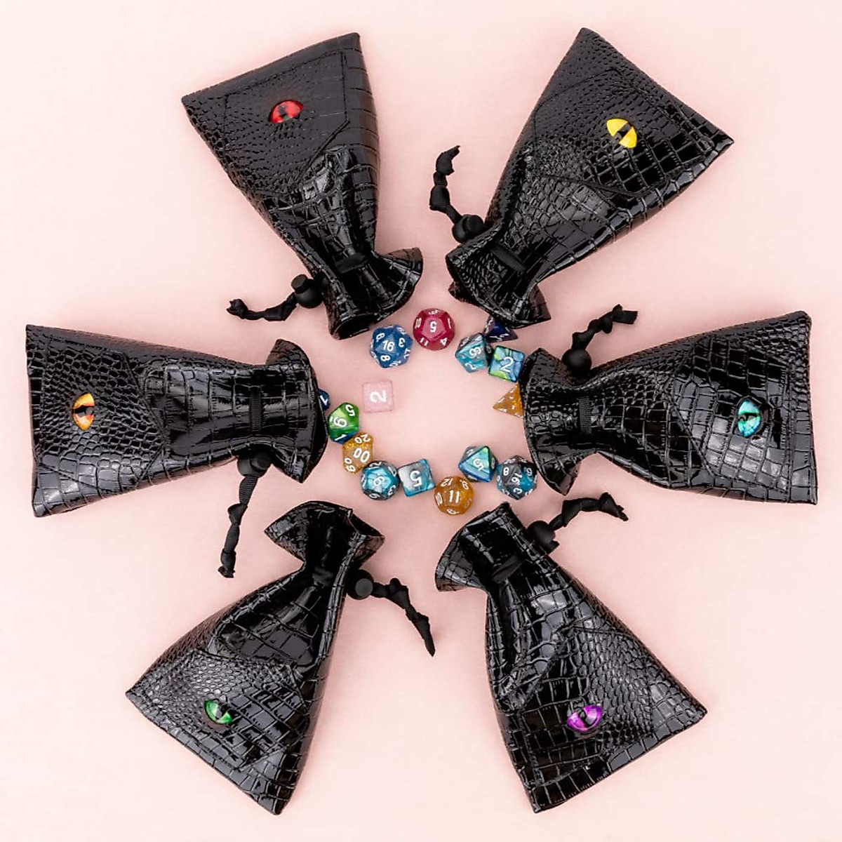 TOYFUL 6 Pack Dice Bags with Eye Design Drawstring Pouch Storage Bag for Game Dices, Coins and Accessories