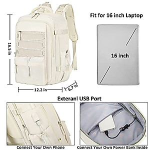 Travel Backpack for Women Men 15.6 Inch Laptop Backpacks with USB Port Carry on Backpack Flight Approved Large Back Packs College Bookbags Outdoor Sports Hiking Rucksack Casual Daypack (White)