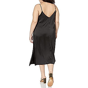 The Drop Women's Ana Silky V-Neck Midi Slip Dress Dress, -Black, S