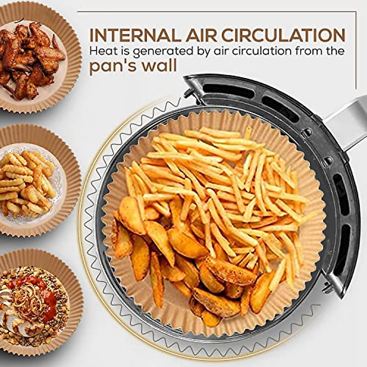 Bloom Continental-Air Fryer parchment paper, 100PCS Non-Stick Disposable Air Fryer Paper Liners, Baking Paper for Air Fryer Oil-Proof, Water-Proof, (100Pcs-7.9inch)