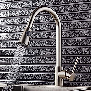 Bathtub Kitchen Faucet Mixer Pull Out Kitchen Tap Single Handle Single Hole 360 Rotate Copper Chrome/Nickel/Gold Swivel Sink (Color : Nickel)