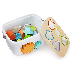 Amazon Basics Wooden Shape Sorter and Rainbow Stacker Classic Toy Set-Sorting Play For Infants Age 12M+, Multicolor