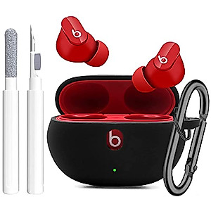 Olytop Beats Studio Buds/Buds + Case with Cleaner kit 2021/2023, Soft Silicone Case for New Beat Studio Buds Plus Cover Protective Skin with Keychain, Cleaning Pen for Beat Studio Earbuds, Black
